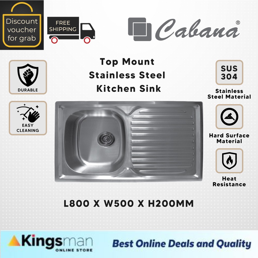 [Kingsman] Cabana Top Mount Single Bowl Stainless Steel 304 Kitchen ...
