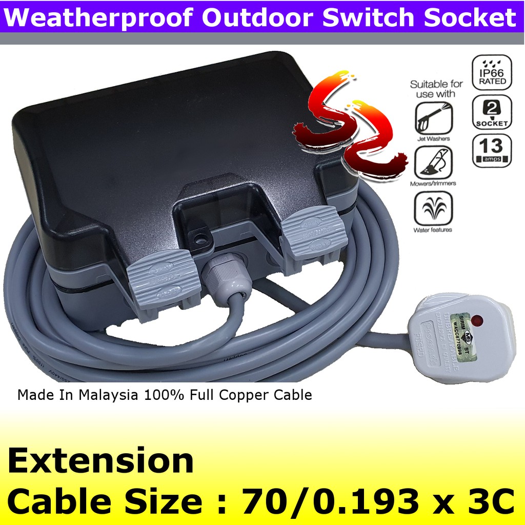 Heavy Duty IP66 Weatherproof Double Trailing Power Extension Socket ...