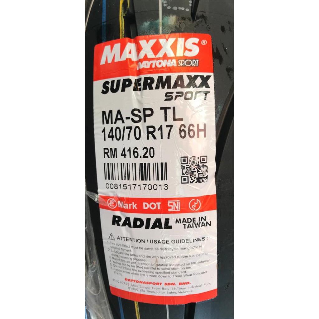 TYRE MAXXIS SUPERMAXX SPORT NEW 140 /70 x17 ( 140/70R17) FOR 250CC ...