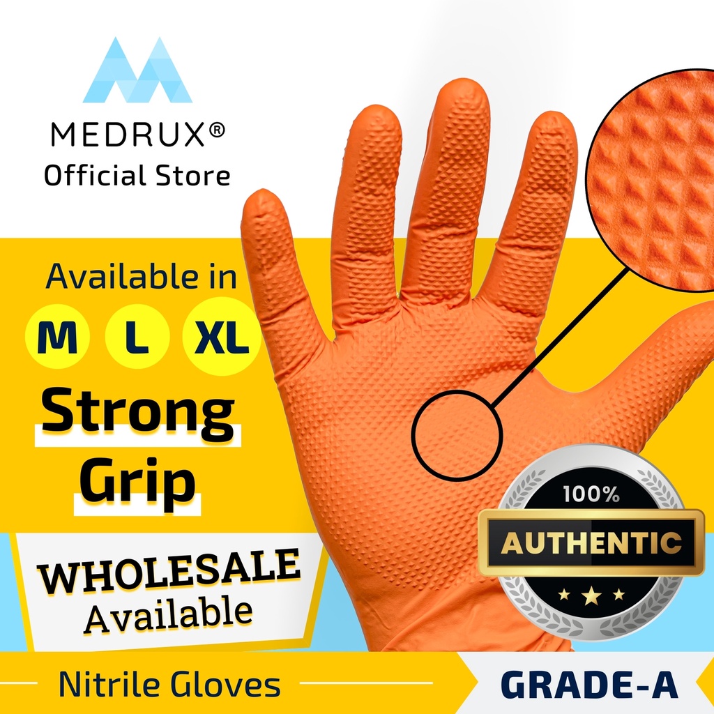 MEDRUX® Diamond Texture Powder Free Nitrile Gloves 100Pcs | Examination ...