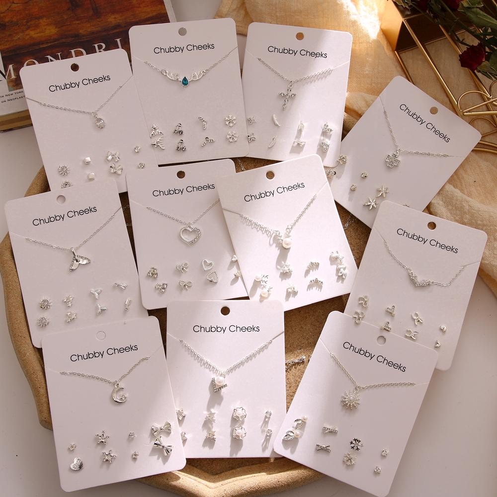 Fineto Korean Fashion Wedding Necklace Earrings Set Card Stars Clover ...