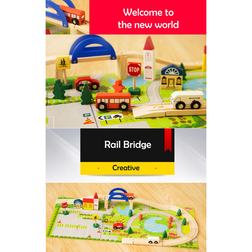 Realeos 40pcs Educational Puzzle Wooden Railway Car Train Track Kids ...