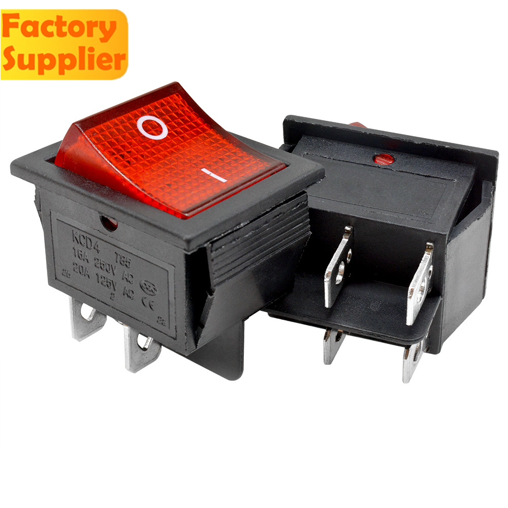 1x KCD4 Rocker Switch 25*31MM DPST 4PIN Terminals ON/OFF 16A 250V Red ...