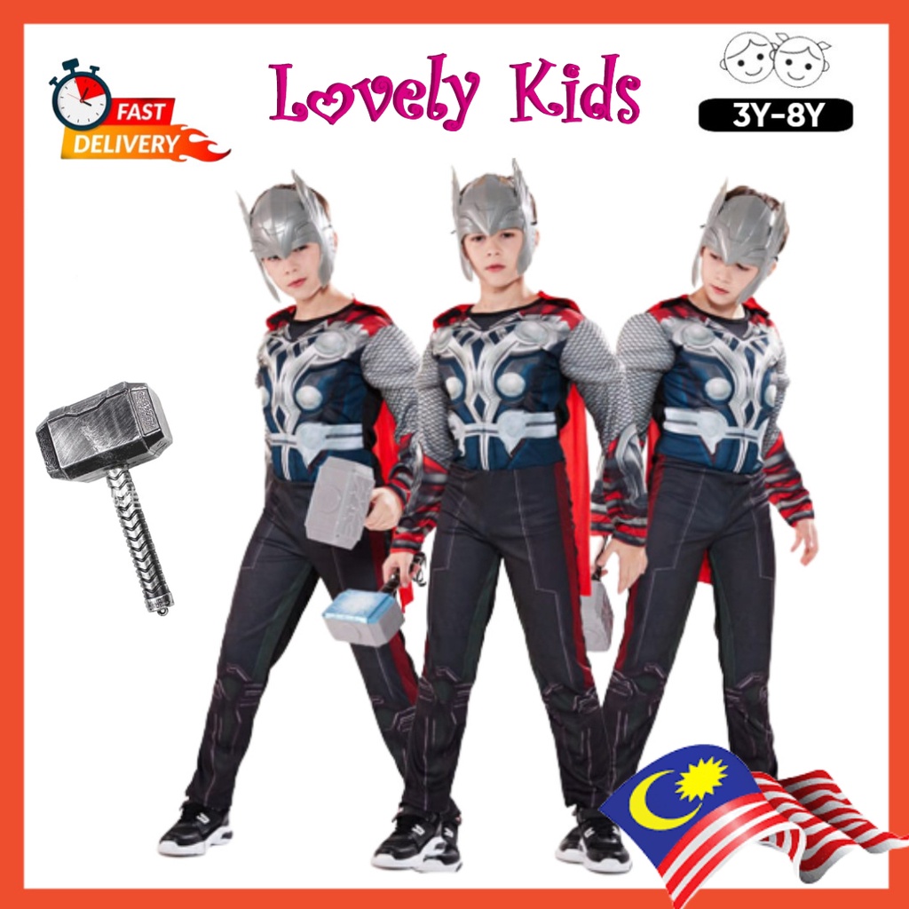 [READY STOCK] 4-10y Boy Kids Costume Cosplay Superhero Avengers THOR ...