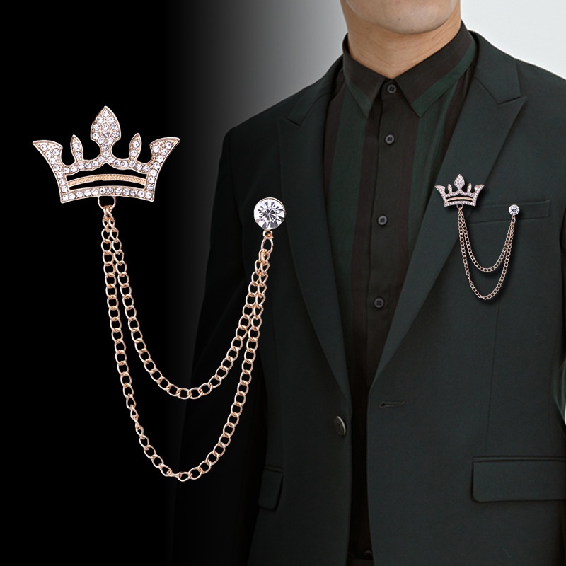 Hot Sell Fashion Men's Pin Crown Tassel Rhinestone Personalized Coat ...