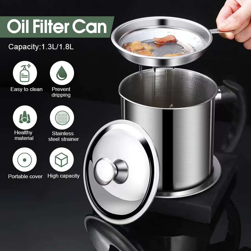 Read Stock 1.3L/1.8L Stainless Steel Oil Pot Filter Kitchen Oil Storage ...