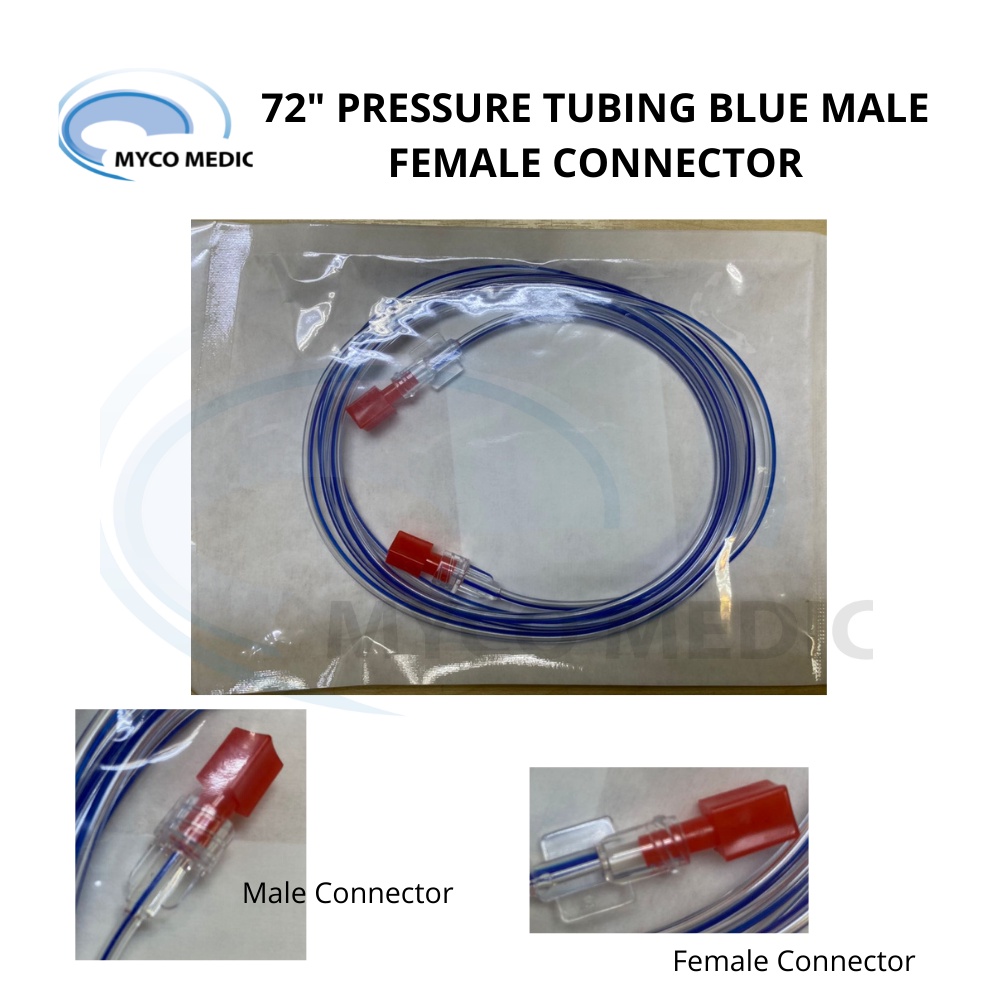 72" PRESSURE TUBING BLUE MALE FEMALE CONNECTOR | DISPOSABLE INFUSION ...
