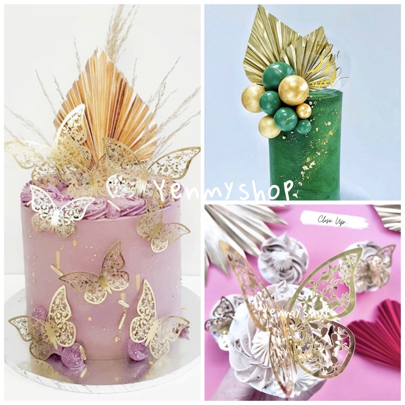 12Pcs Metal Texture Gold Artificial Butterfly Cake Topper Cake ...