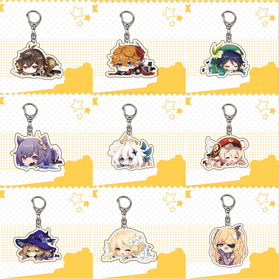 New Keychain Anime Genshin Impact Qiqi Acrylic Key Chain Zhongli Amber ...