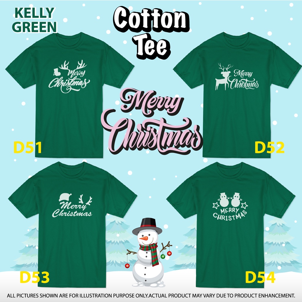 Merry Christmas Color Kelly Green Cotton T-Shirt Tee | Shopee Malaysia