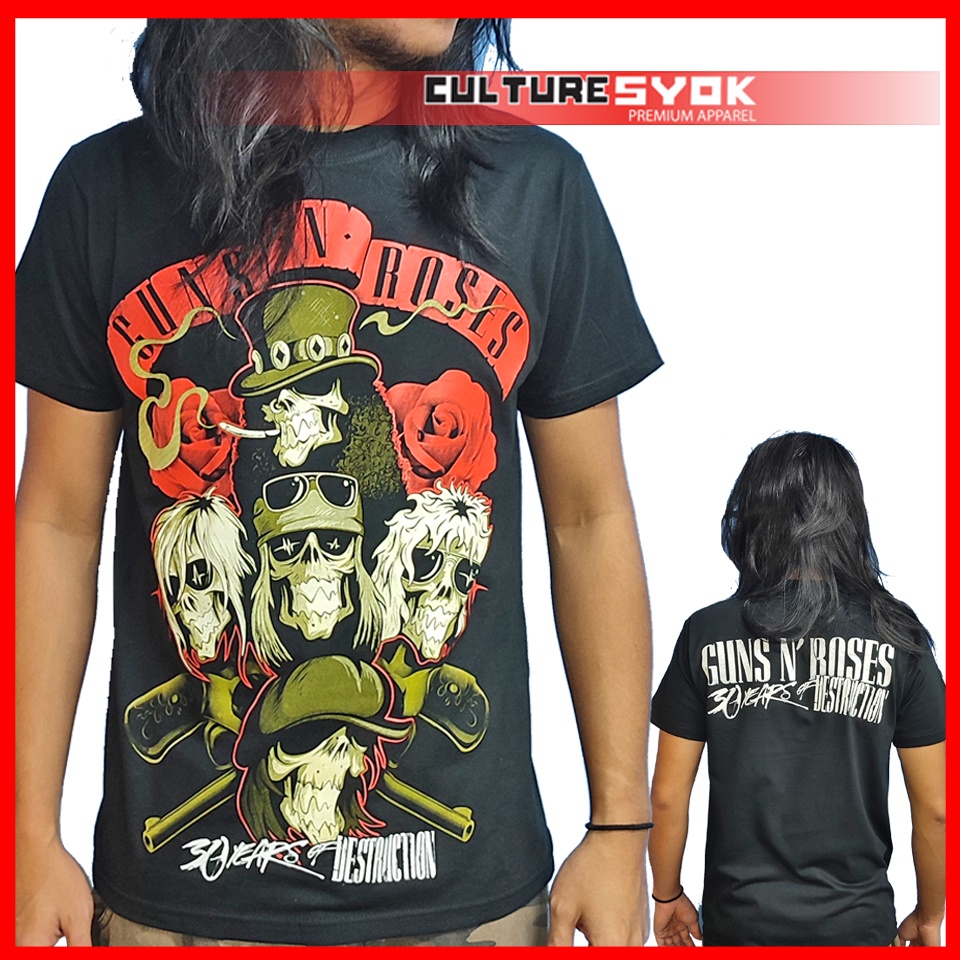 Baju-T GUNS AND ROSES 100% Kapas Premium Cetakan Skrin Plastisol– Rock & Metal Band T-Shirt by ...