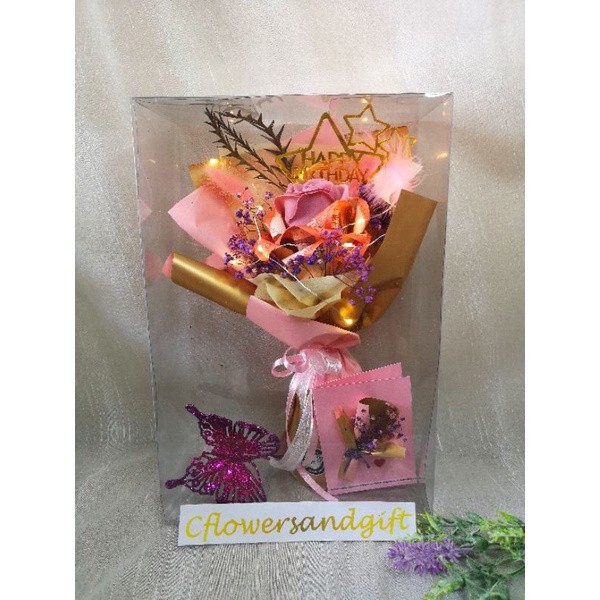 Sejambak bunga duit dengan led dan kotak lutsinar/Money bouquet with ...