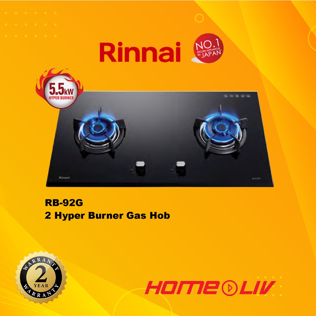 RINNAI RB92G HYPER BURNER BUILT-IN GAS HOB GAS STOVE SCHOTT GLASS DAPUR ...