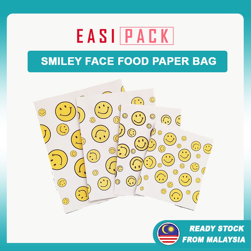 10pcs Oil-Proof Smiley Face Paper Bag French Fries Burger Fried Snacks ...