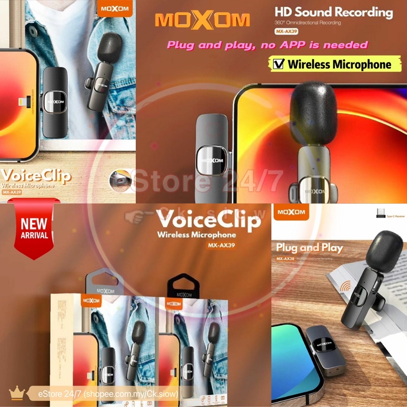 MOXOM MX-AX38 MX-AX39 Voice Clip Wireless Microphone Live Broadcast ...