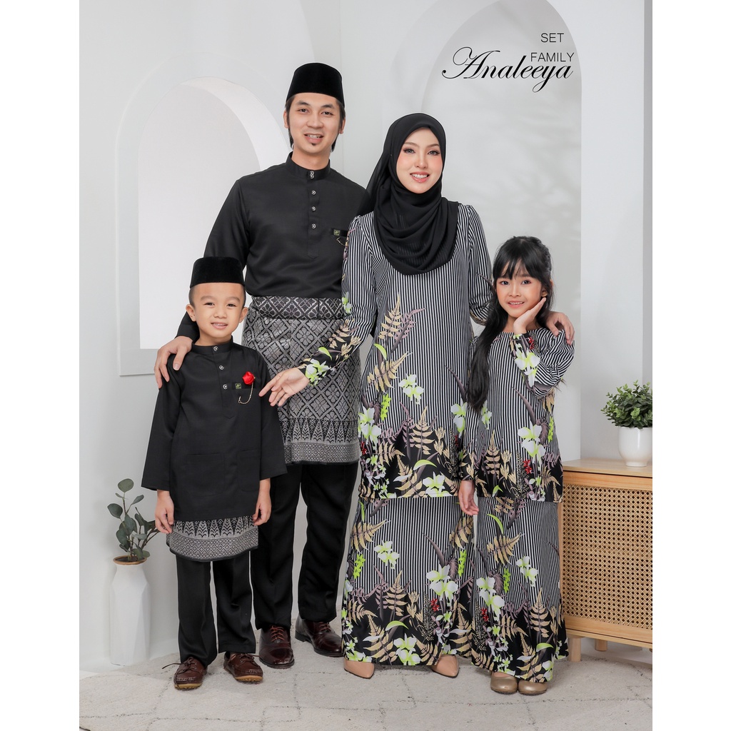 Moff Kurung Moden Analeeya Dewasa | Family | Budak | Set Family Raya {Black} | Shopee Malaysia