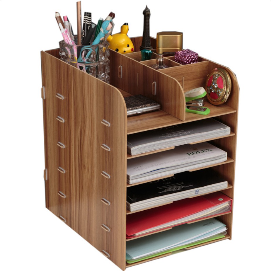 DIY WOODEN STATIONERY FILE RACK DESKTOP DRAWER ORGANIZER PEN PENCIL ...
