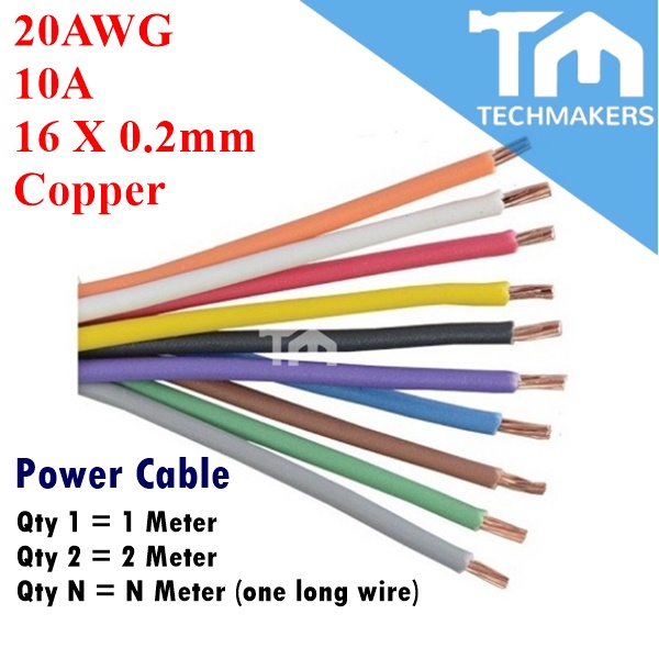 Wire 1 to 100 Meter 17/0.2mm 20AWG 10A 100% Copper Multi-Strand Stranded Hook Hookup Jumper PVC ...