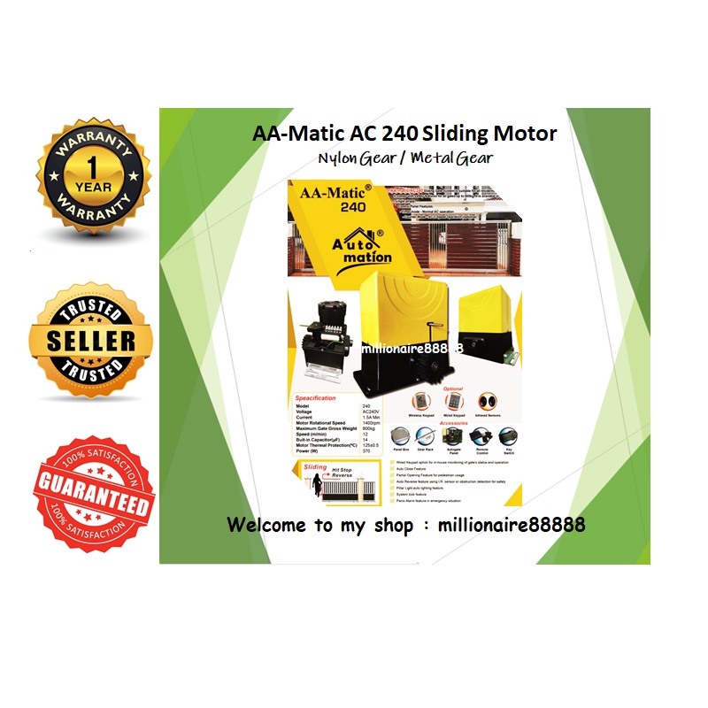 AA-Matic AC 240 Sliding Motor Auto Gate System - Nylon / Metal Gear ...