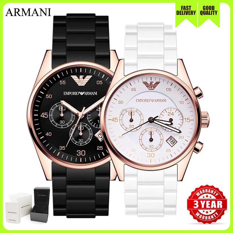 Armani Tazio Chronograph Rose Gold Black Dial Silicon Couple Watch Jam ...