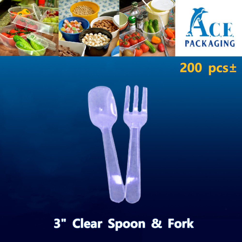 3" Clear Spoon & Fork / Plastic Dessert Spoon & Fork / Disposable ...