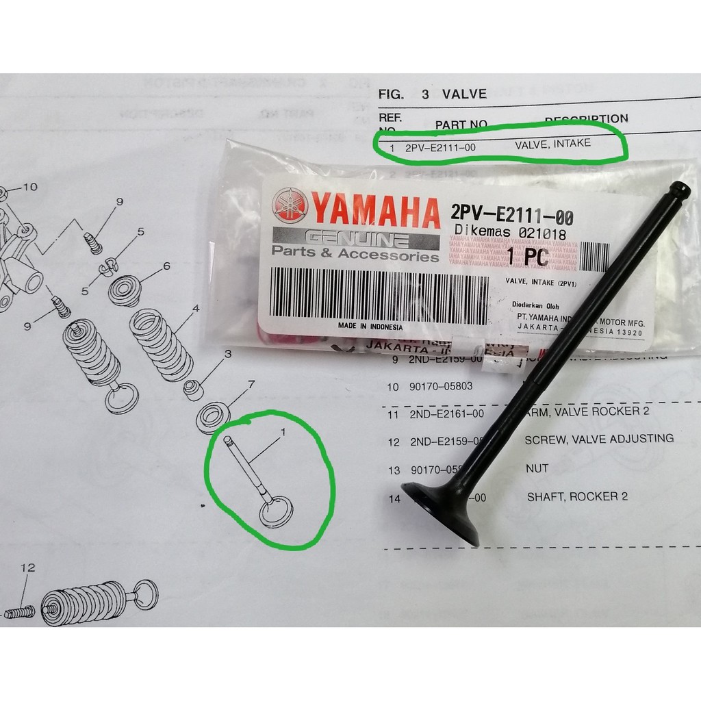 YAMAHA Y15 ZR VALVE INTAKE, EXHAUST 2PV-E2111-00 (INTAKE)/ 2PV-E2121-00 ...