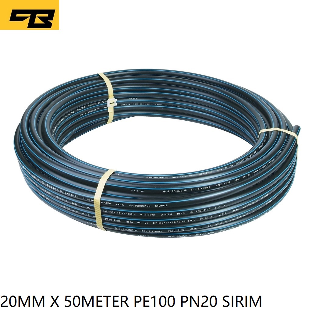 BUTELINE PE POLYETHYLENE PIPE 20mm x 50Meter PE100 PN20 Made In ...