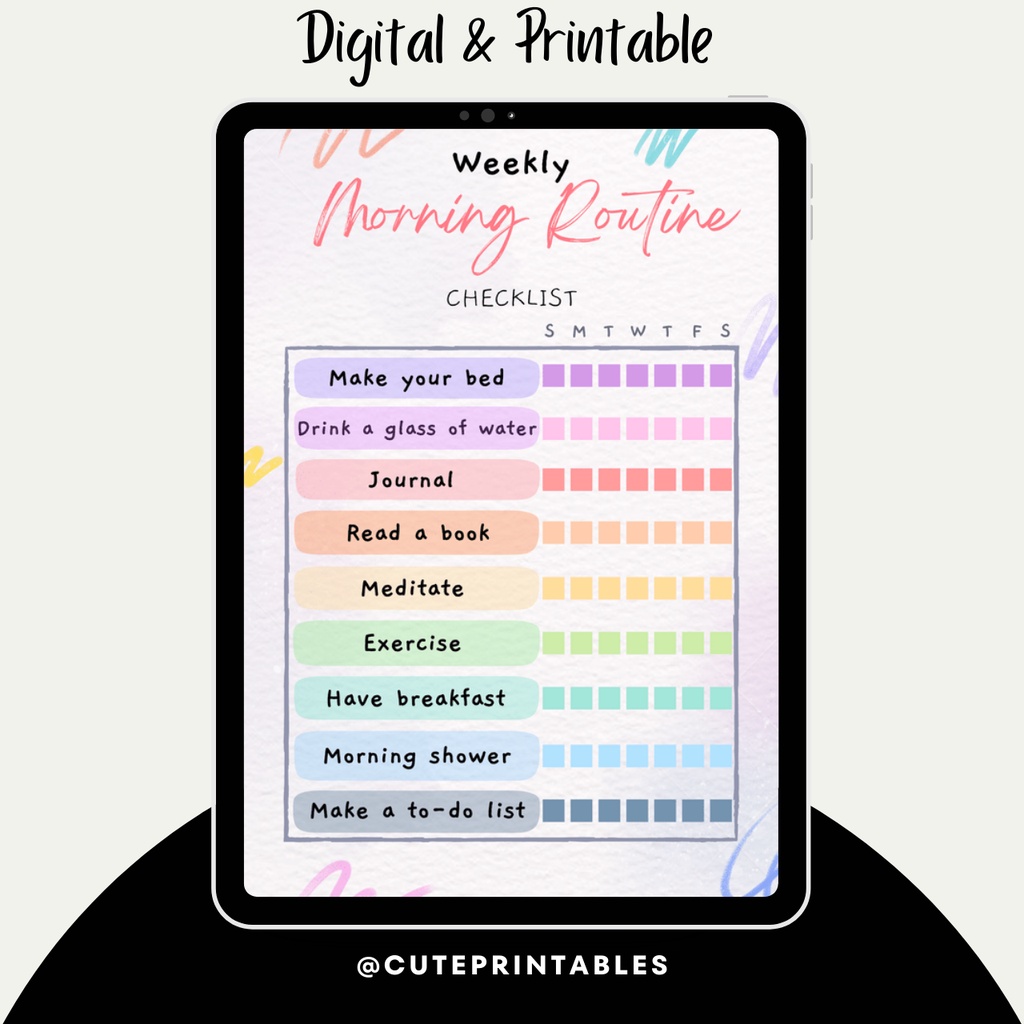 [PDF] Cute Printable Weekly Morning Routine Checklist | Digital Planner ...