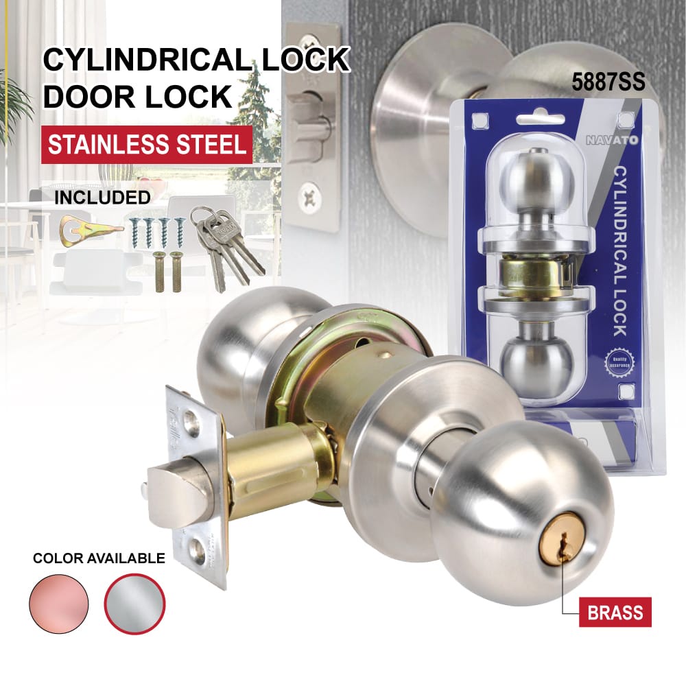 NAVATO 5887 HEAVY DUTY BRASS CYLINDRICAL LOCK DOOR LOCK TOMBO PINTU ...