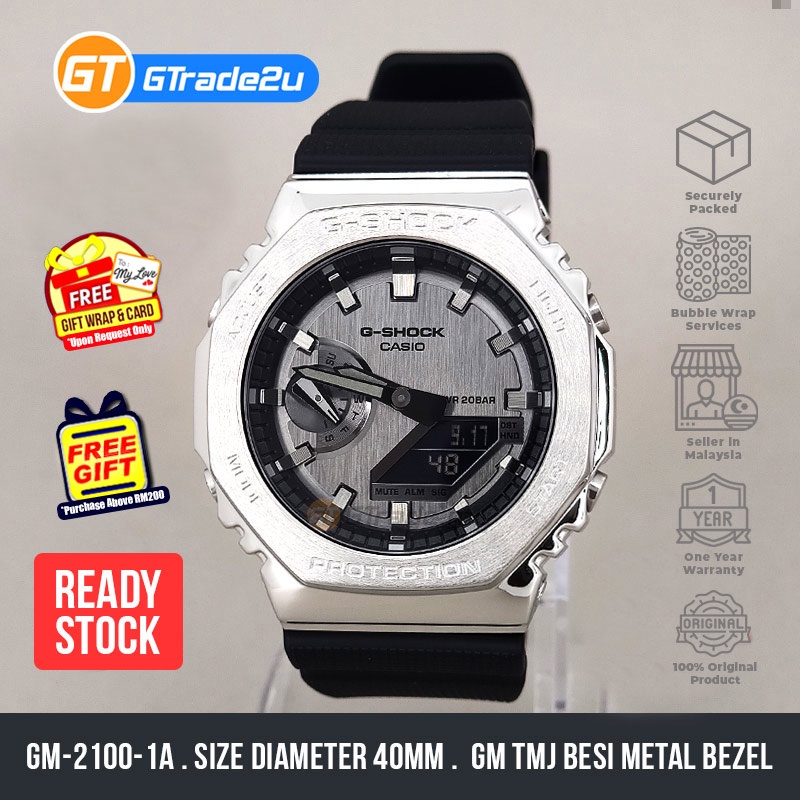 Original G Shock Men GM-2100-1A GM2100-1A Digital GM Tmj Besi Metal Bezel Watch Silver Black ...