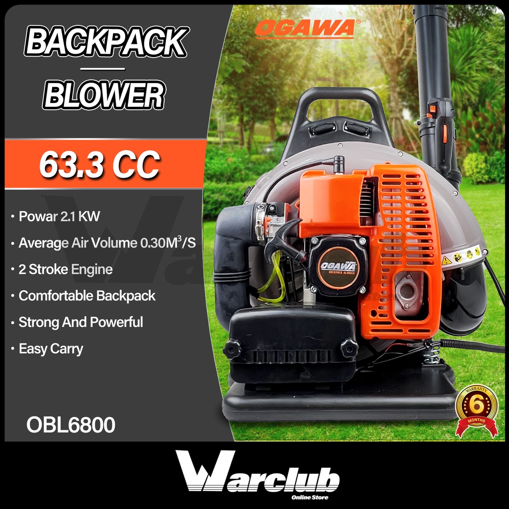 Warclub OGAWA Backpack Blower 63.3cc OBL6600 6500rpm 2-Stroke Backpack Blower Powerful Blower ...