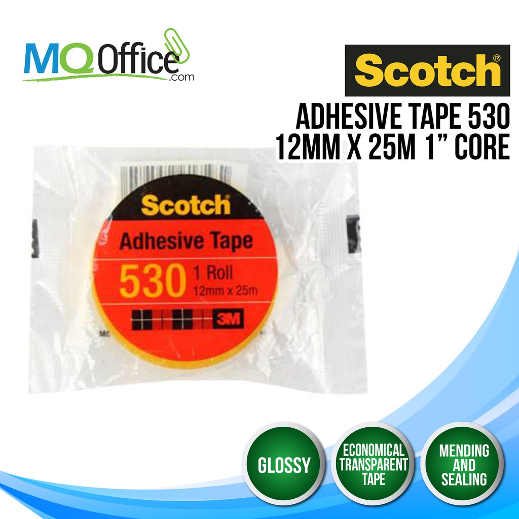 3M Scotch - 12mm X 25m (1" Core) 530 Cellulose Clear Tape Transparent Adhesive Tape MQOffice ...
