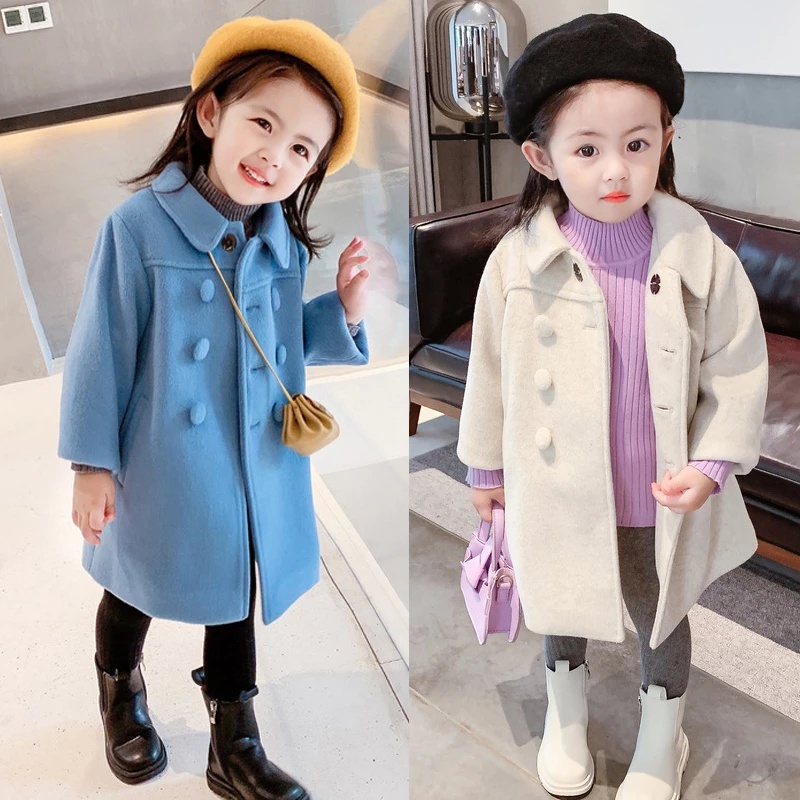 1-7 Years Girls Wool Coats Korean Version Fashion Long Style Girls ...