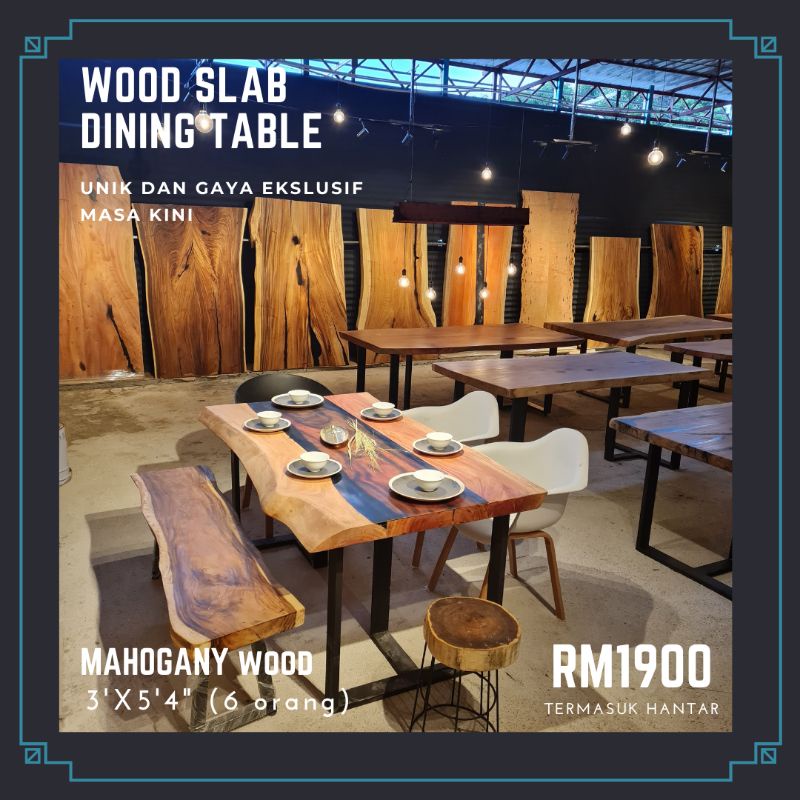 MEJA MAKAN KAYU BALAK DINING TABLE WOOD SLAB | Shopee Malaysia