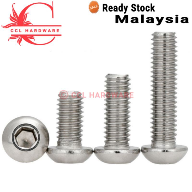 M3 M4 Hex Socket Button Head Screws Stainless Steel Mushroom Head Screw ...