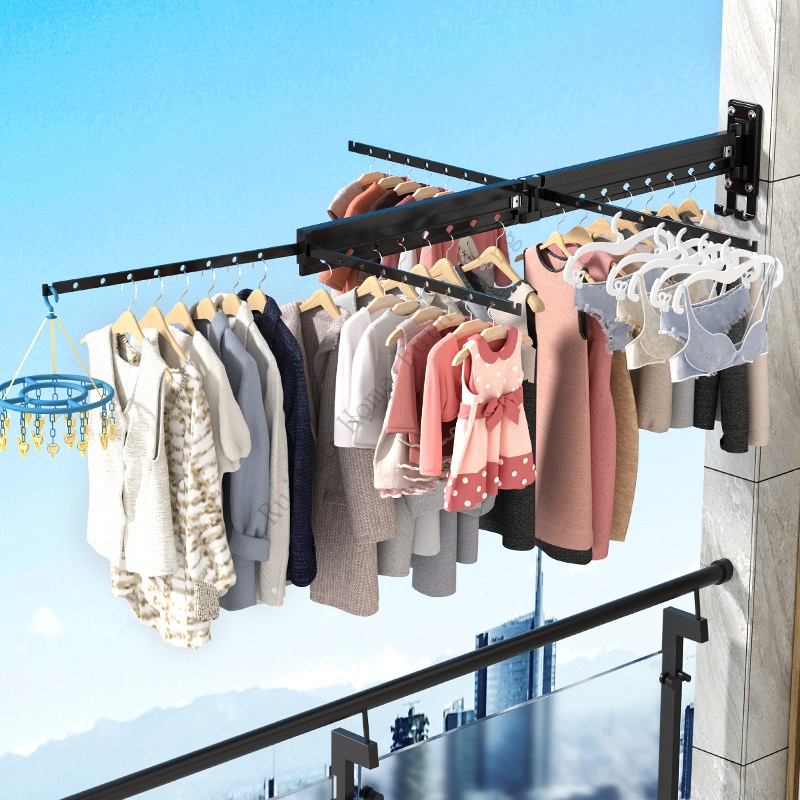 Wall Hanging Folding Hanger Balcony Clothes Rack Multifunctional ...