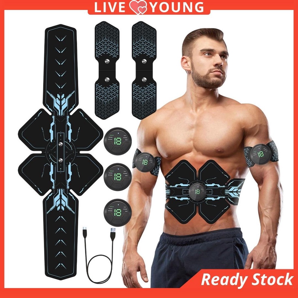 EMS Rechargeable Muscle Stimulator Flat Tummy Massager Men Women Abs ...