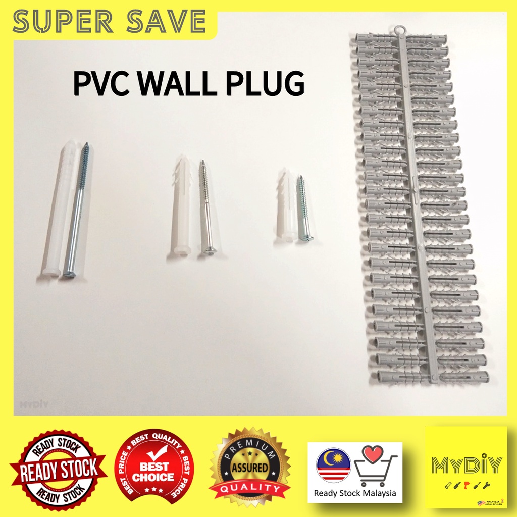 Palam Dinding Skrew Wall Plug PVC Plug Nail ( 1 box = 100 set) | Shopee ...
