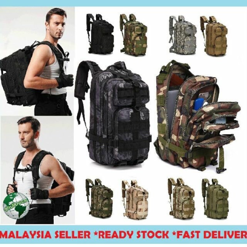 READY STOCK🔥Army Military 3P Attack Tactical Backpack SWAT Bag Hiking ...