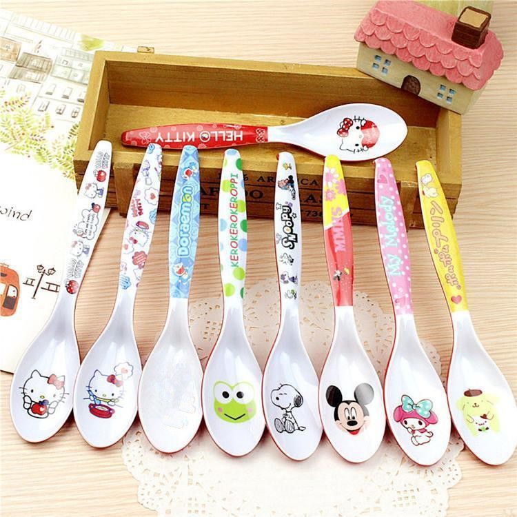 TW0199 MICKEY MINNIE DORAEMON POMPOMPURIN FROG CARTOON SPOON MELAMINE ...