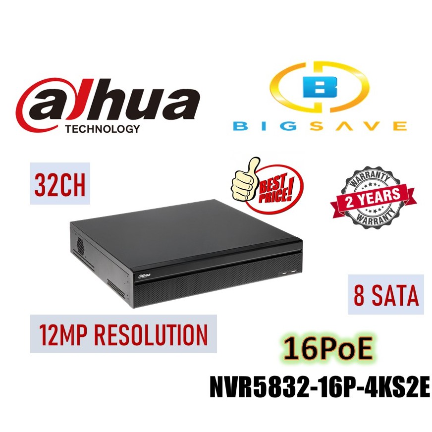 DAHUA 32CH / 32 CHANNEL NVR5832-16P-4KS2E 2U 16POE 4K&H.265 PRO NVR ...