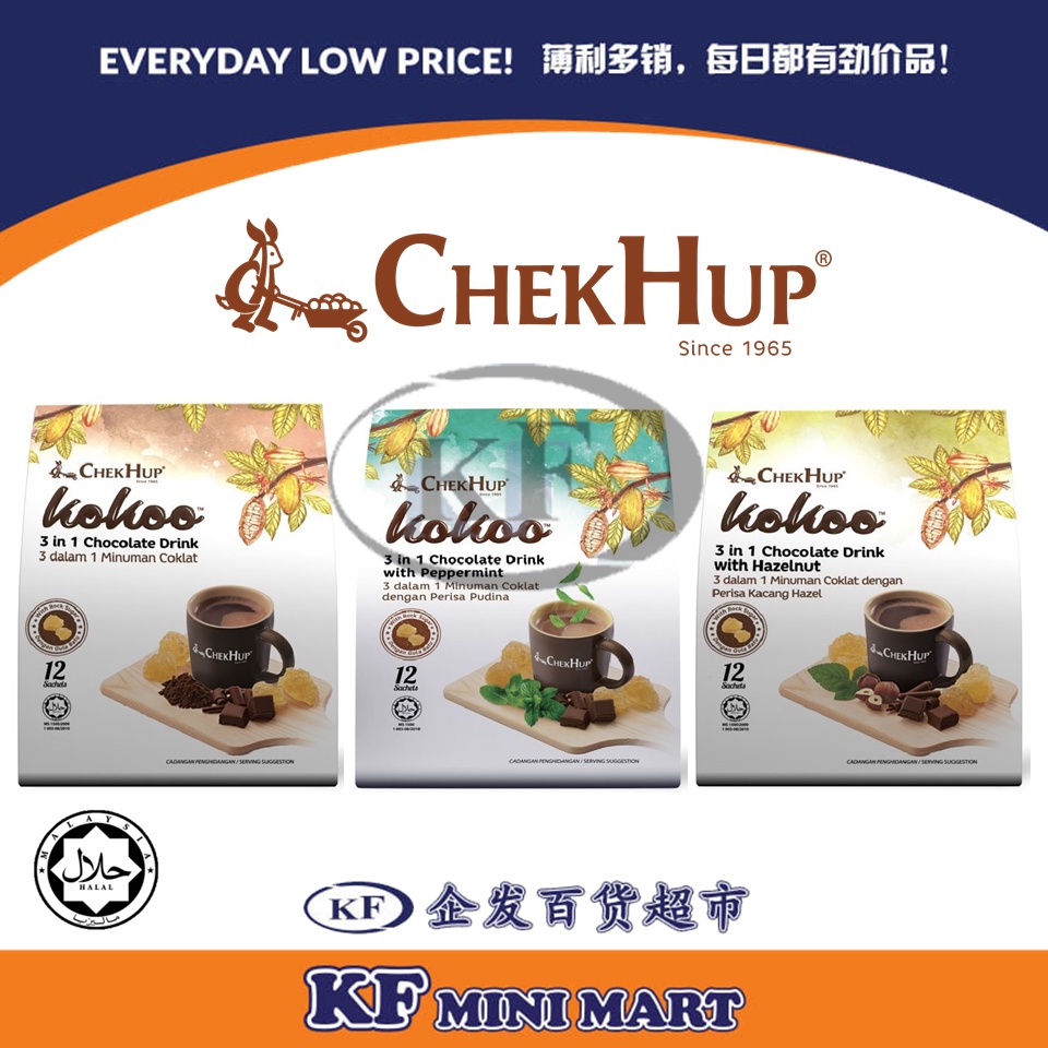 Chek Hup Kokoo 3in1 Chocolate Drink 40g x 12s , Peppermint 30g x 12's ...