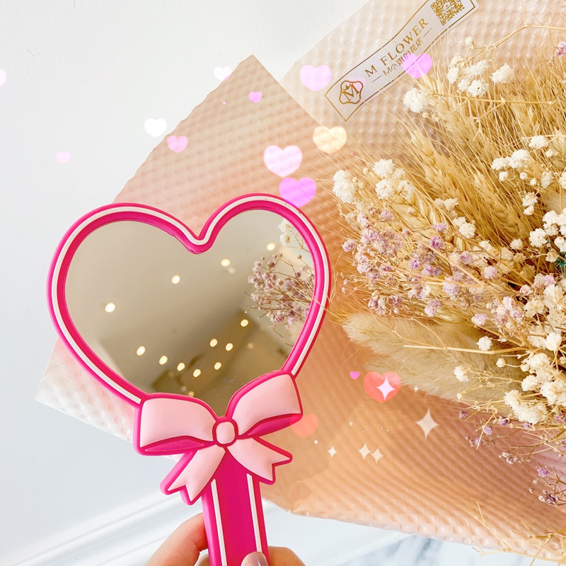 Anime Barbie Hand Held Mirror Girls Heart Shape Bow Tie Makeup Mirror ...