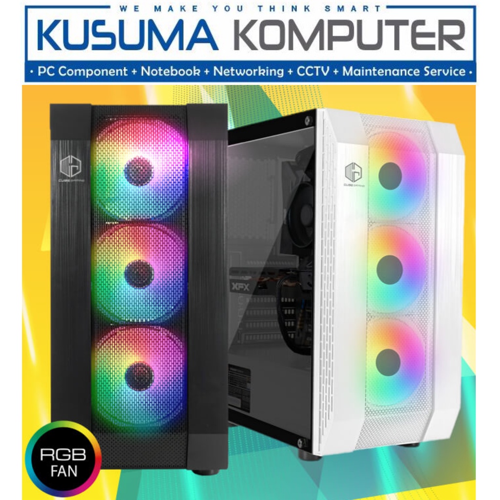 Frins Gaming Cube Black / White + 3 Fan RGB Gaming PC Case | Shopee ...