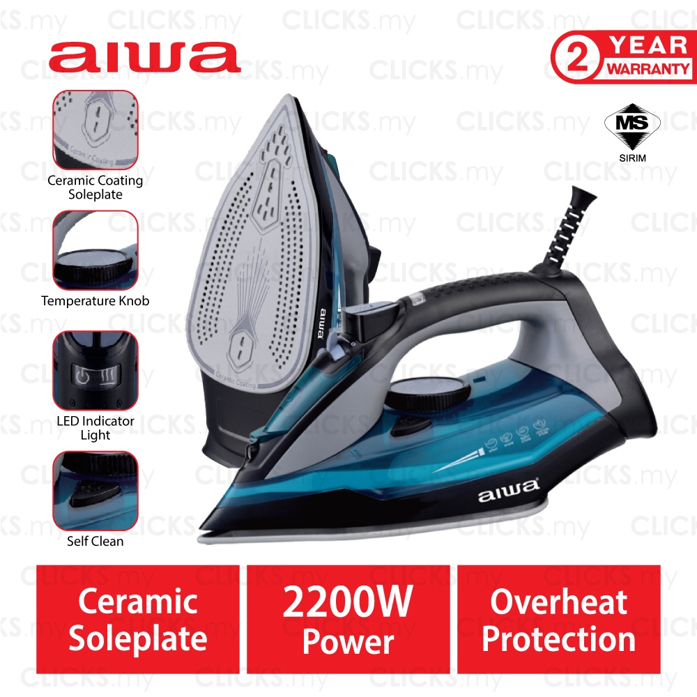 Aiwa / XMA Dry Iron Steam Iron with Ceramic Soleplate High Quality ( AW ...