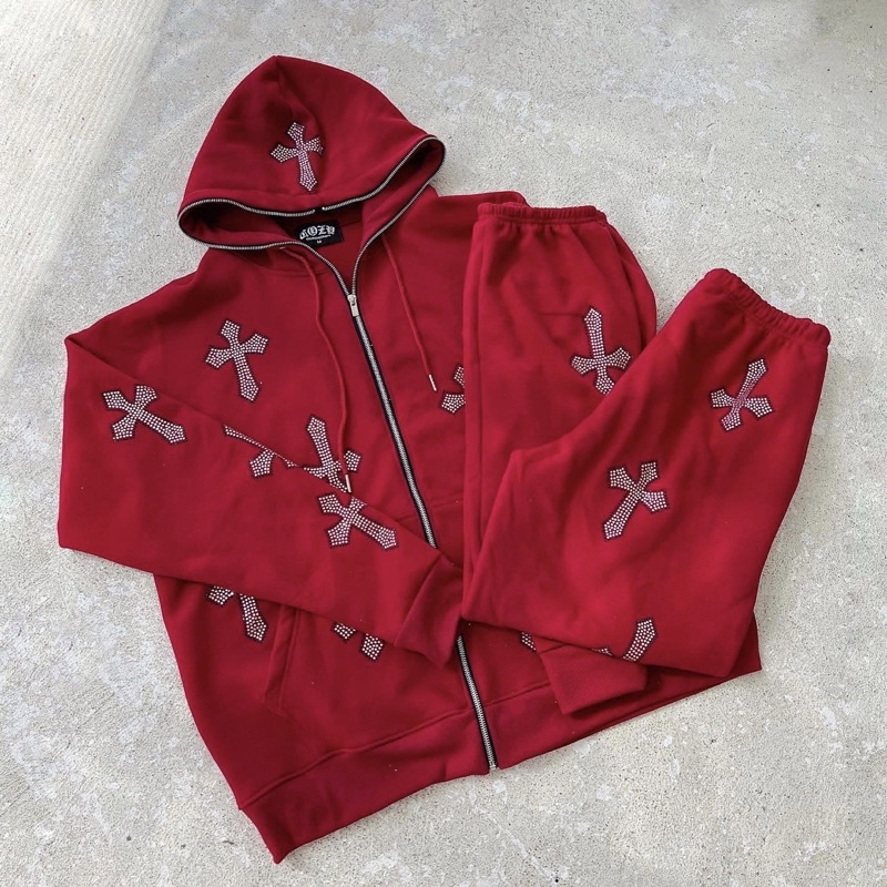 Rhinestone CROSS TRACKSUIT (SET Retail) | Shopee Malaysia
