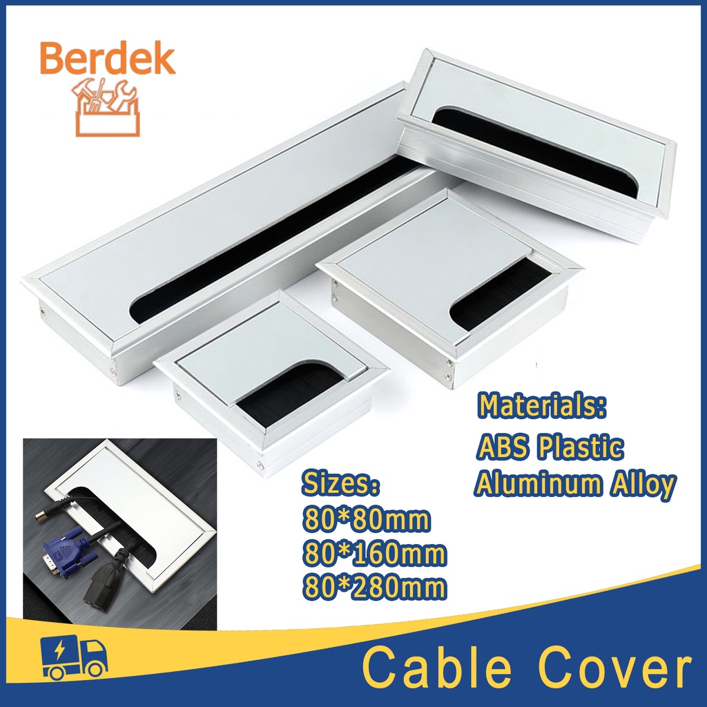 Silver Rectangle Aluminium Wire Cable Desk Grommet with Brush for Wire ...
