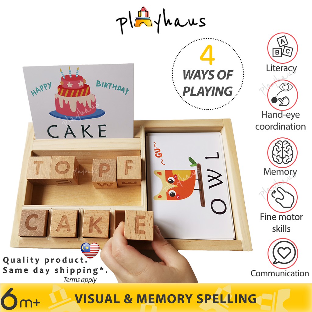 【LITERACY】Wooden English Spelling Blocks/ Alphabet Letters Reading ABC ...