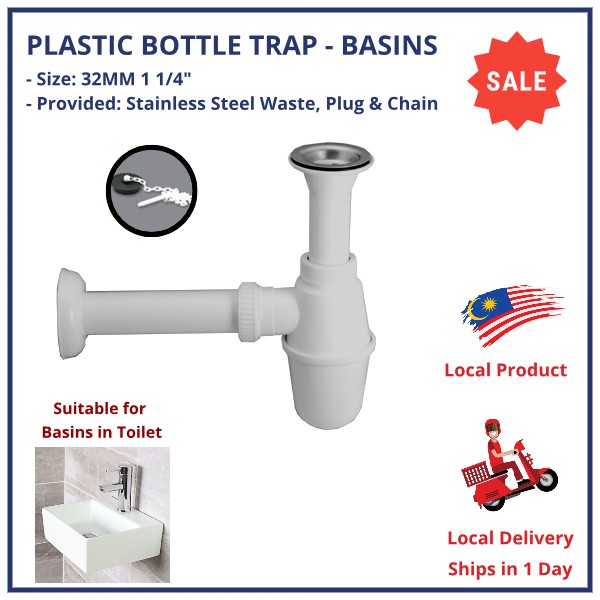Plastic Bottle Trap with Waste - 32mm - Suitable for toilet ceramic ...