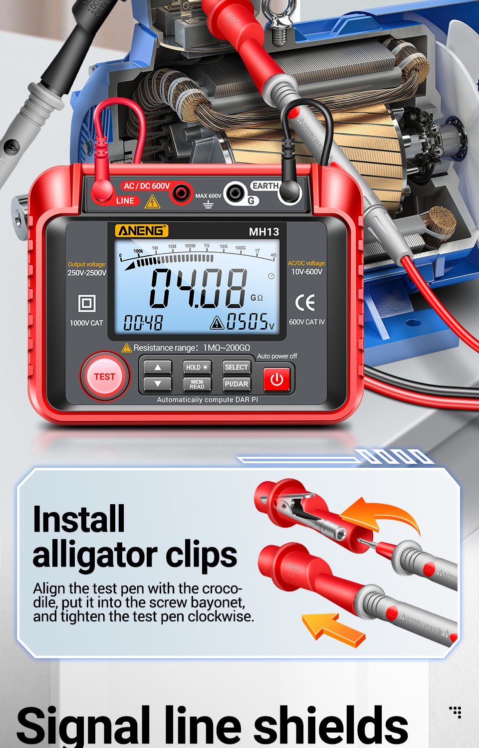 ANENG MH13 Ohm Tester Digital Multimeter Megometro Insulation Earth ...